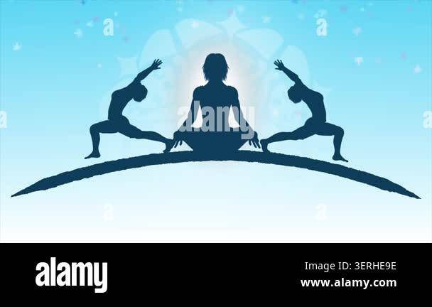 International Yoga Day Animation with Meditation Silhouettes and Yoga ...