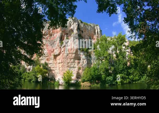 Limestone Cliff Reflected In Lot River Summer Light Stock Video Footage ...