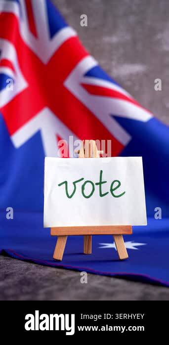 Aussie flag near text VOTE for electoral campaigns. Minimalist ...