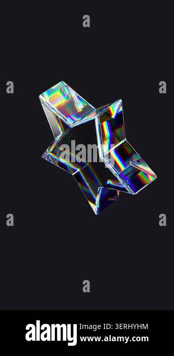 3D loop animation of rotating glass star with chromatic aberration and ...
