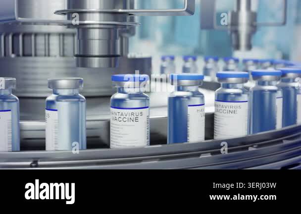 High-quality 6K 3D render of hantavirus vaccine production in a modern ...