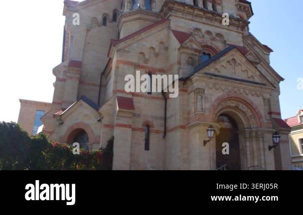Beautiful cathedral architecture. Church exterior cinematic shot Stock ...