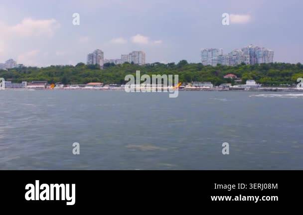 Panoramic seaside cityscape. Beach and urban coastline video Stock ...