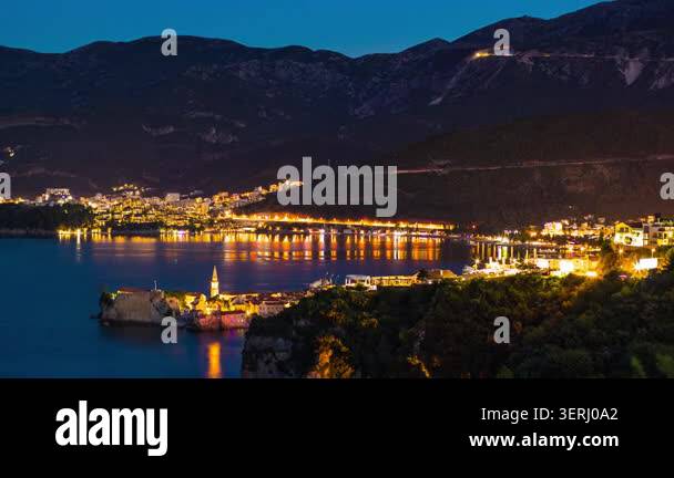 The large resort seaside town of Budva with hotels and fashionable ...