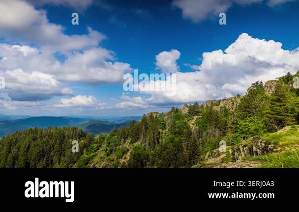 High rocky wild mountain range of Rhodope Mountains covered with ...