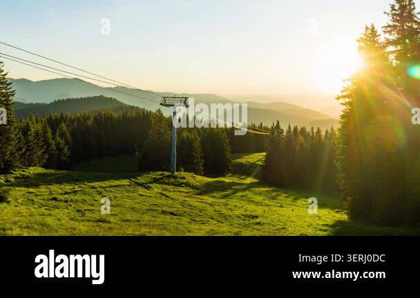 Broken mountain lift on the slope of high mountain in the Rhodope ...