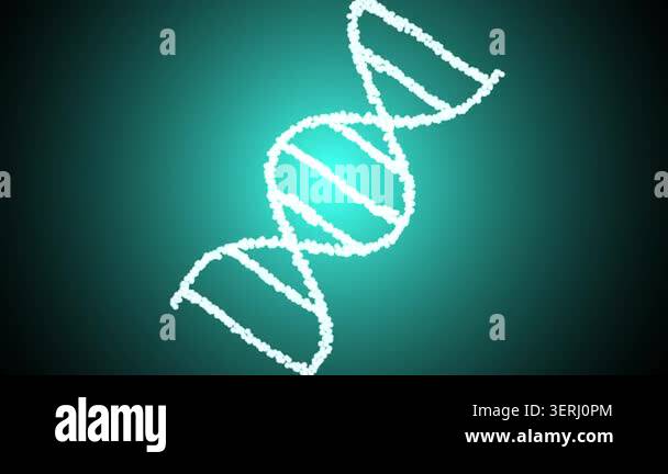 DNA strand breaking into particles. Abstract science animation ...