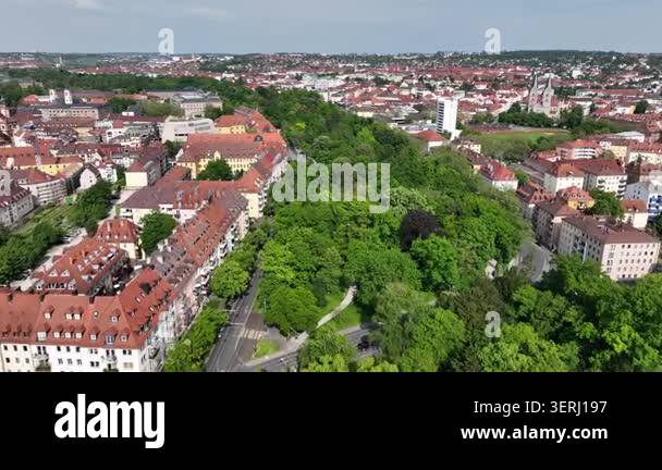 A vast Park in Wurzburg Historical Center in Germany. Aerial of City ...