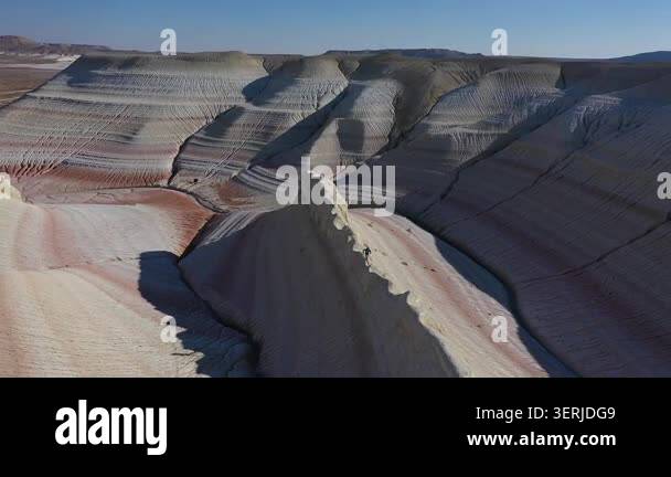 Majestic aerial view of the multicolored clay formations in the ...
