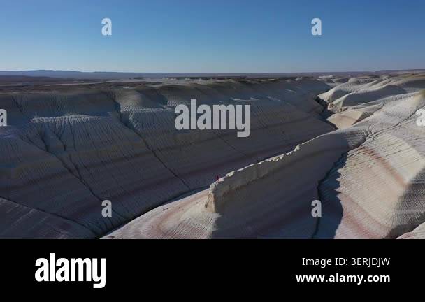 Amazing aerial view flying over the Kyzylkup canyon, a unique ...