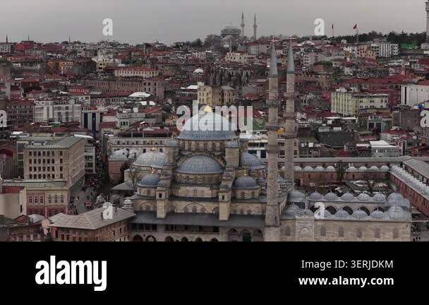High-angle view of the new mosque, also known as yeni cami, an iconic ...