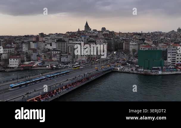 Impressive aerial shot showcasing the iconic galata bridge with ...