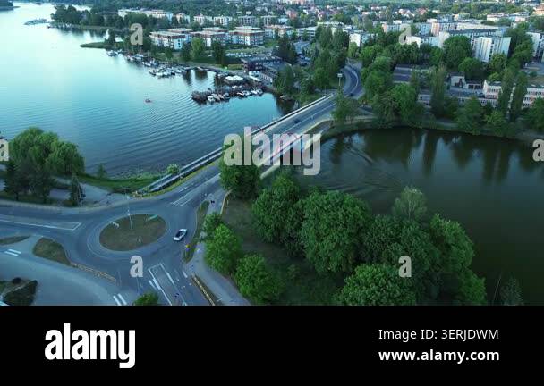 Aerial TopDown View of Bridge, Roundabout and Road Infrastructure Over ...