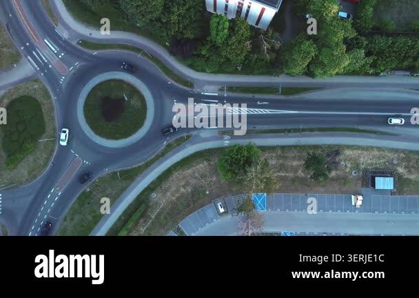 Aerial TopDown View of Bridge, Roundabout and Road Infrastructure Over ...