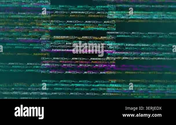 hacking glitch background with distorted computer code symbols Stock ...