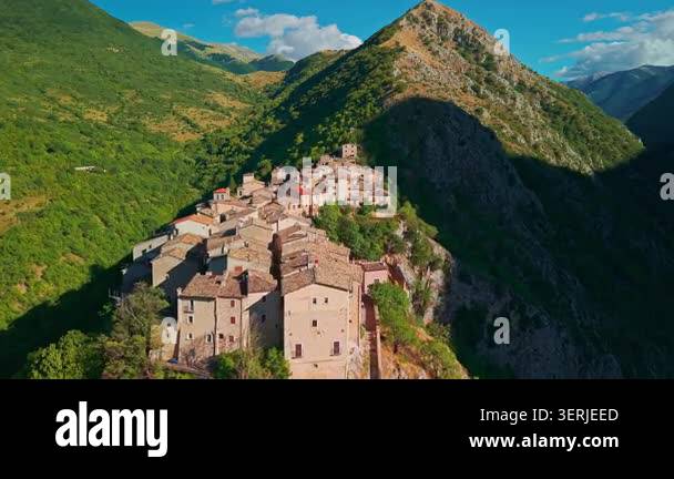 Spectacular aerial view of the tiny medieval village of Castrovalva ...