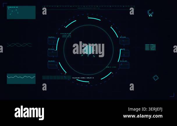 GUI futuristic screen interface with circular data and digital charts ...