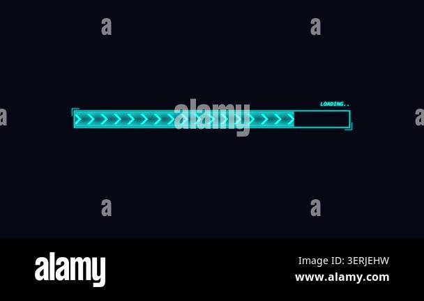 Cyberpunk loading neon blue futuristic progress bar on dark background ...
