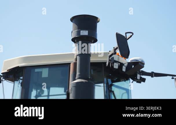 Close up of precision farming equipment mounted on agricultural tractor ...