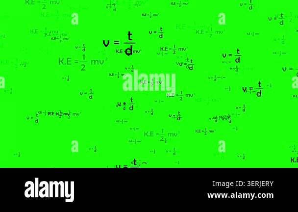 physics formulas flying toward camera on green screen background ...