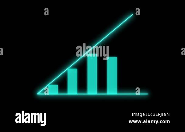 Glowing neon arrow chart icon isolated on dark background. illustration ...
