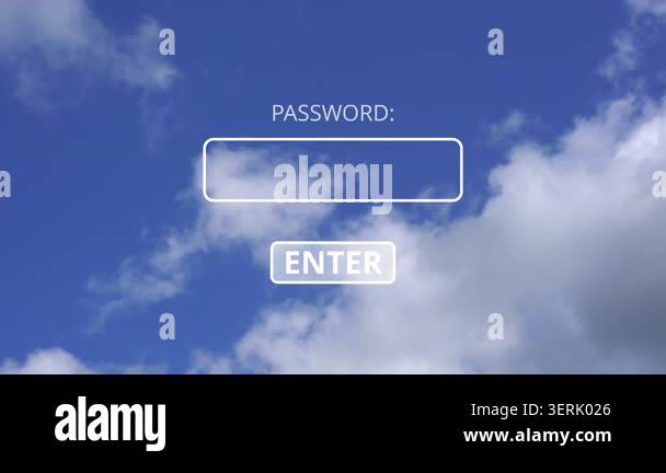 Secure password entry interface displayed against a blue sky and cloud ...