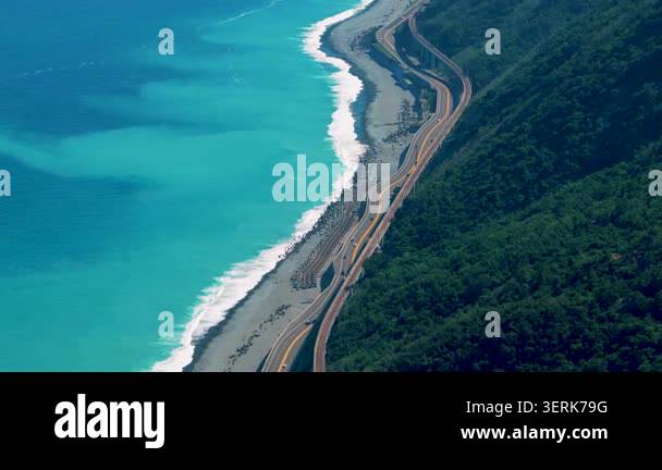 Aerial view of the coast and highway, Taiwan Stock Video Footage - Alamy