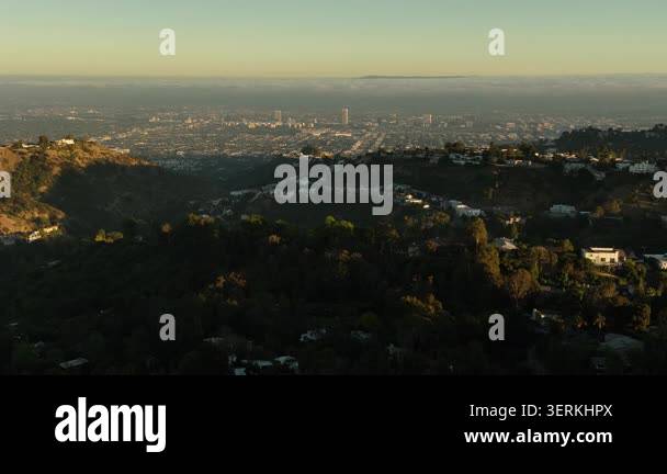 Los Angeles Sunset Aerial Shot from Laurel Canyon Forward Stock Video ...