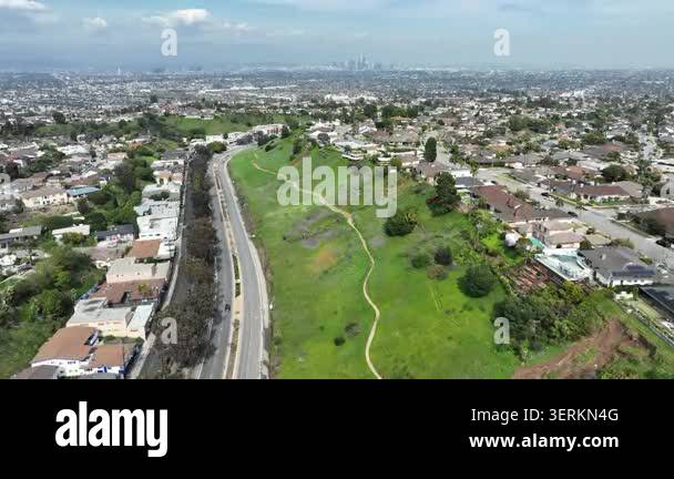 Los Angeles and Stocker St from Baldwin Hills Aerial Shot Forward 1 in ...