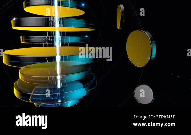 A stylized right-offset perspective of rotating cylindrical data banks ...
