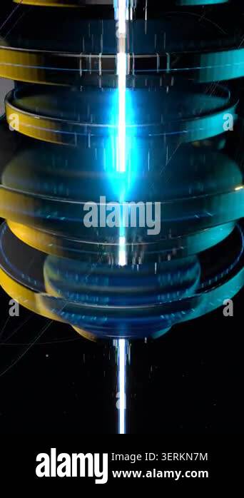 An extreme macro close-up of luminous laser cores actively transmitting ...