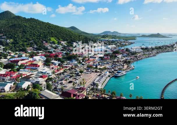 Drone view of Marigot town on the French side of Saint Martin island in ...