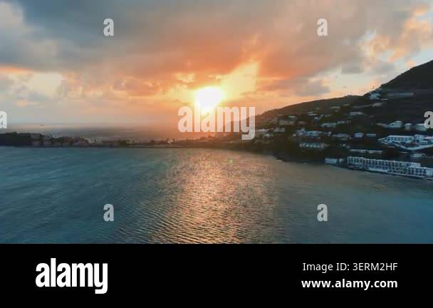 Drone view of Saint Martin island coastline in Philipsburg town during ...