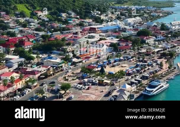 Drone view of Marigot town on the French side of Saint Martin island in ...