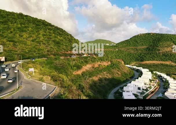 Drone view of contemporary white residential villas located in Indigo ...