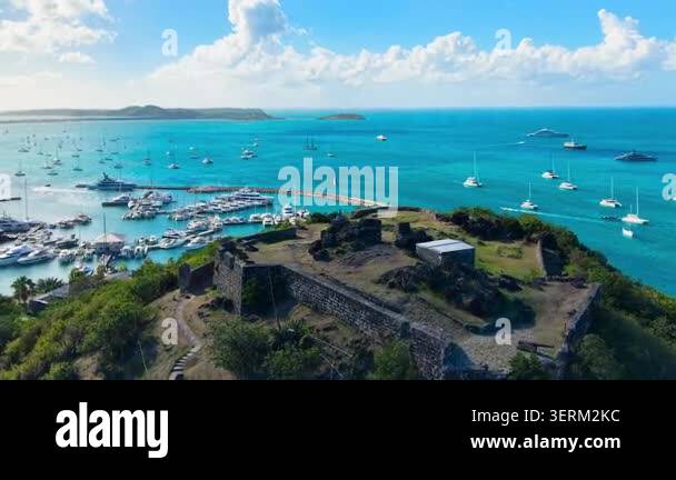 Drone view of Fort Louis historic ruins located on the French side of ...