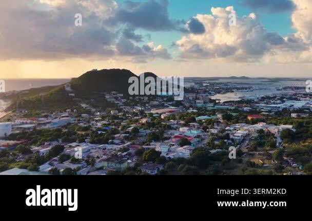 Aerial view of Cole Bay town and hills on the Dutch side of Sint ...