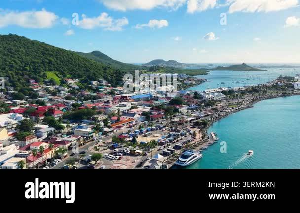 Drone view of Marigot town on the French side of Saint Martin island in ...