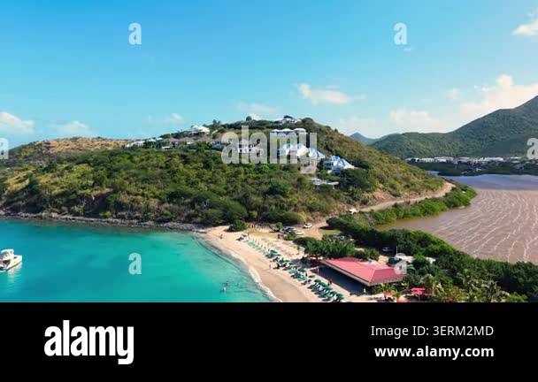 Aerial view of Friar's Bay Beach located on the French side of Saint ...