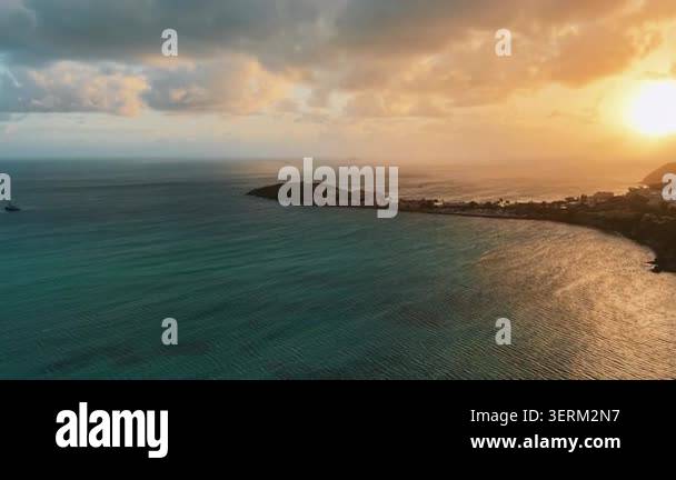 Drone view of Saint Martin island coastline in Philipsburg town during ...