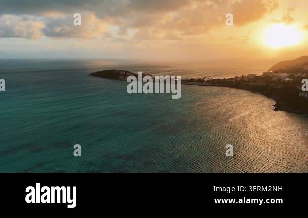 Drone view of Saint Martin island coastline in Philipsburg town during ...