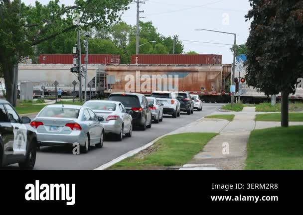 USA, Aurora, Il. 25 May 2026. Freight trains with shipping containers ...