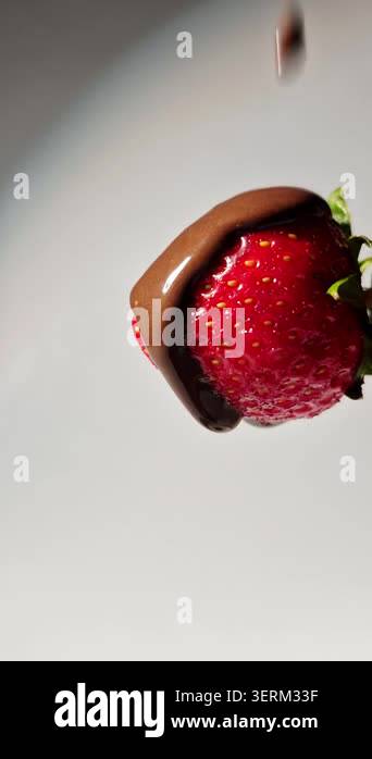 Close-up macro view of melted liquid chocolate dripping and covering a ...