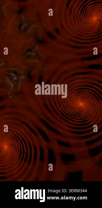 Red swirling glowing pattern of curved waves on black background ...