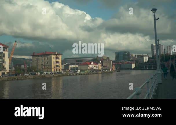 Panoramic view of the city of bilbao with traditional basque buildings ...