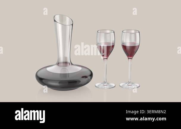 Decanter and two glasses with red wine on a shiny brown background ...