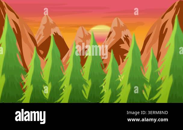 lush green pine trees in the foreground with layered brown rocky ...