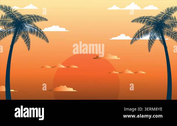 Coconut Palm Tree Silhouette on the Left Side with Orange and Red ...