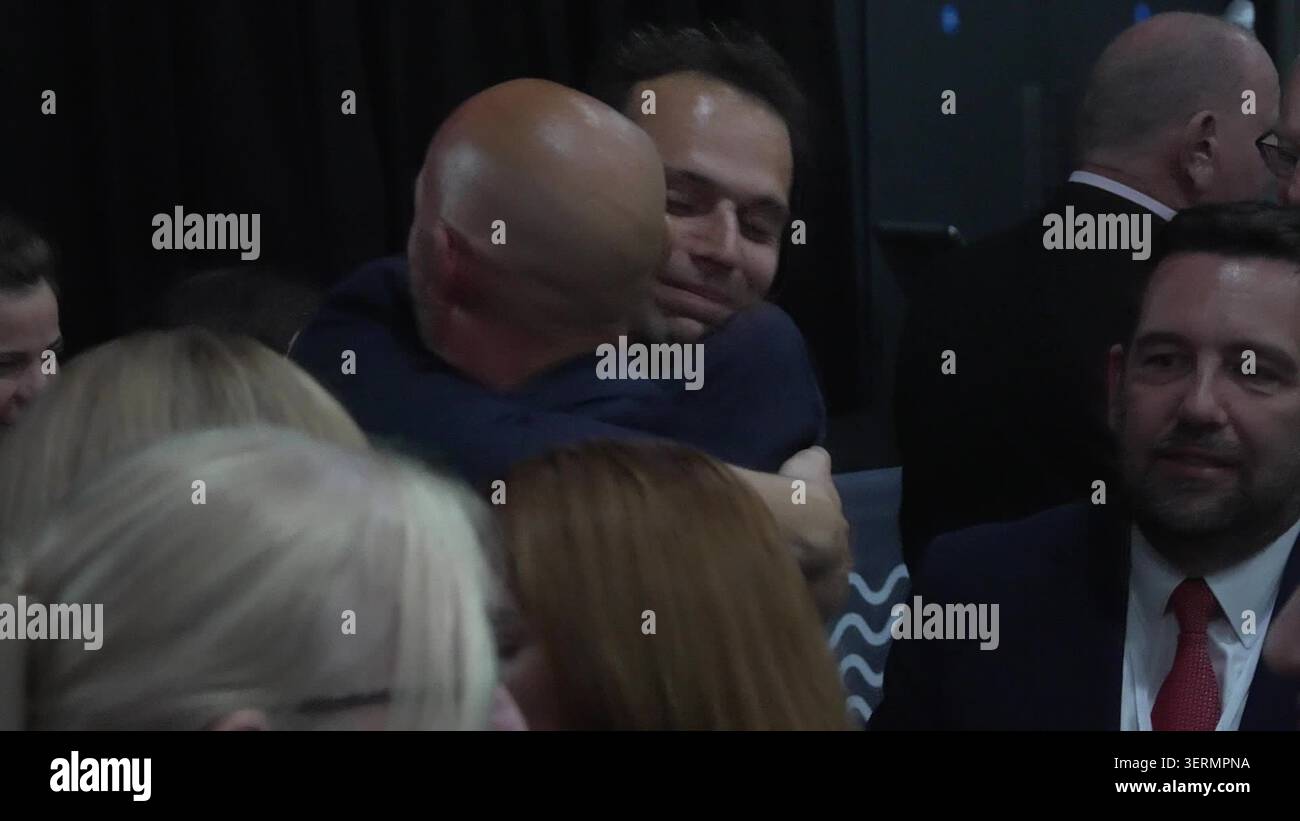 Outgoing Makerfield MP celebrates Burnham's by-election win Stock Video ...