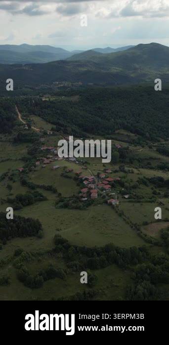 Aerial High Village, view of cloudy and mountainous areas from the ...